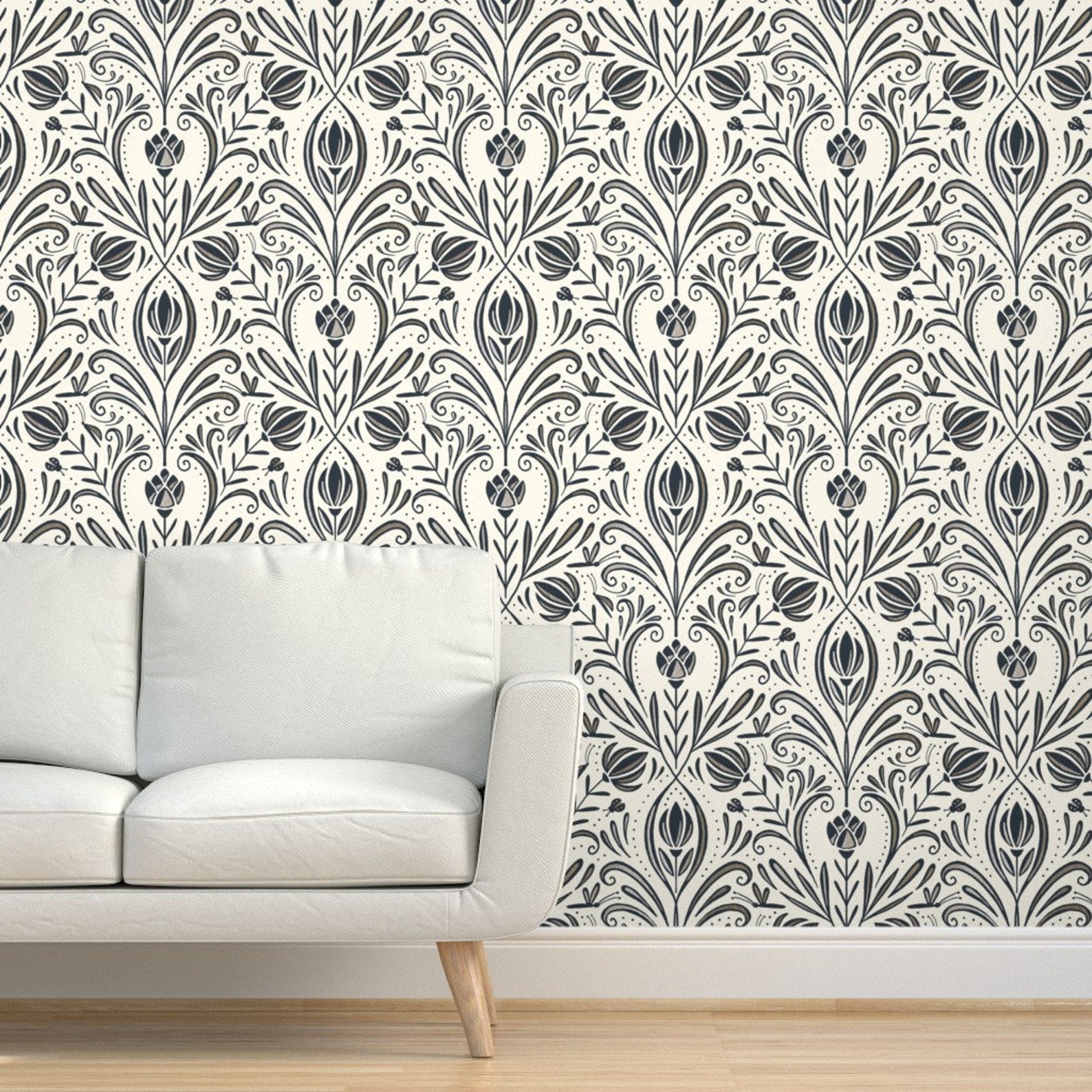 Rococo Wallpaper Rochelle by Amy Maccready Beige Black - Etsy