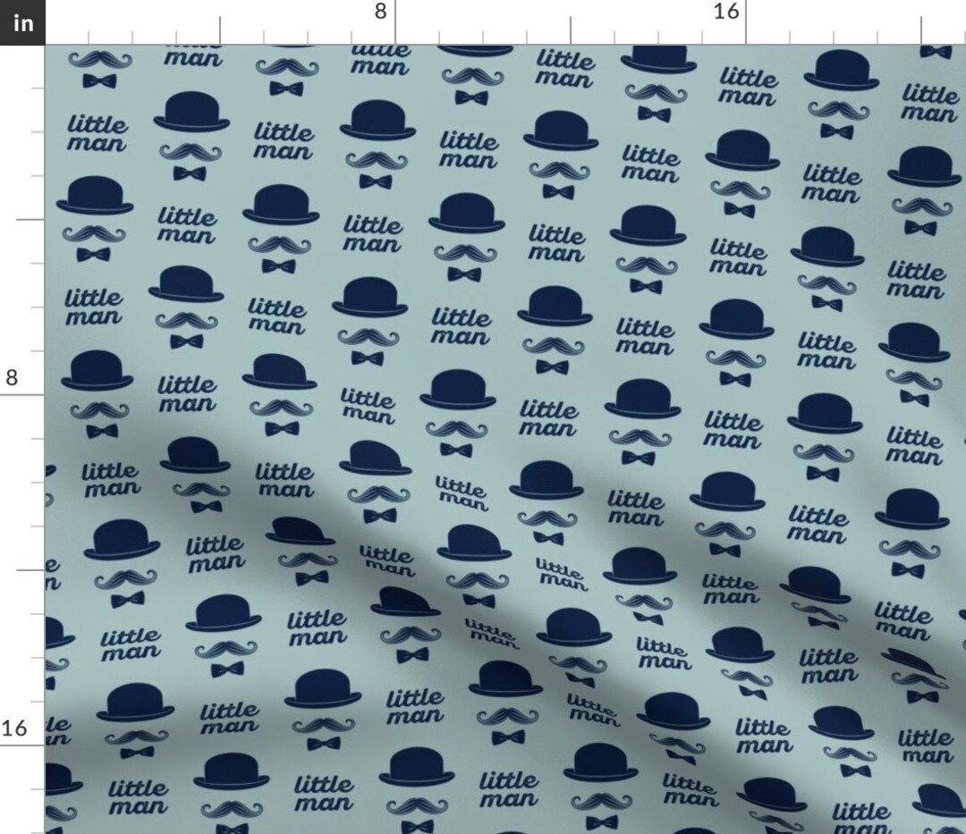 Mustache Fabric Little Man Mustache on Dusty Blue by Littlearrowdesign ...