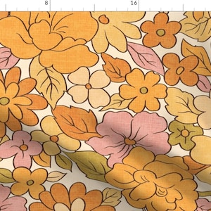 1970s Floral Upholstery Fabric- Retro Floral by Emikundesigns - Flowers ...
