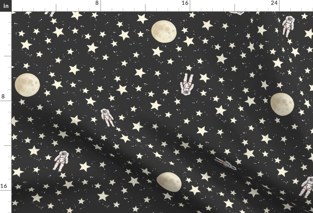Space Fabric - Space - Stars, Moon and Astronauts on Black by Hazel ...