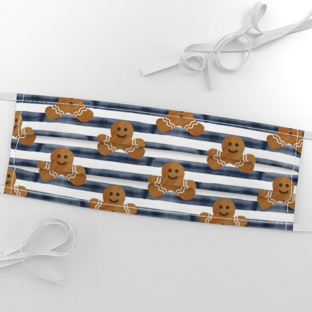 Gingerbread Man Fabric Gingerbread Navy Stripes by | Etsy
