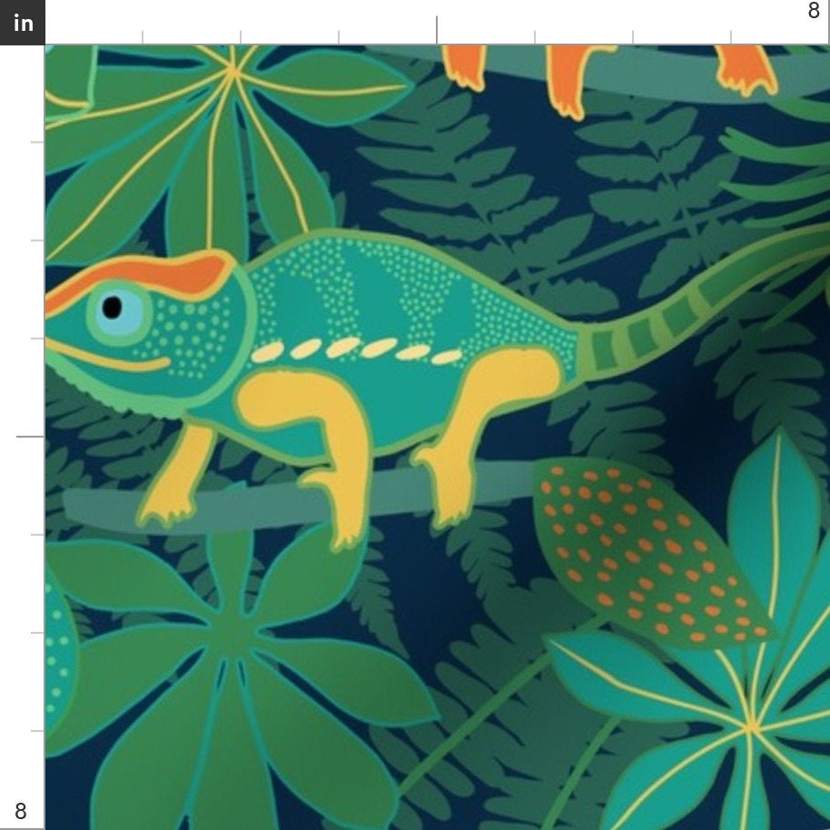 Chameleons Fabric Chameleons in Jungle by Nadyabasos Blue - Etsy
