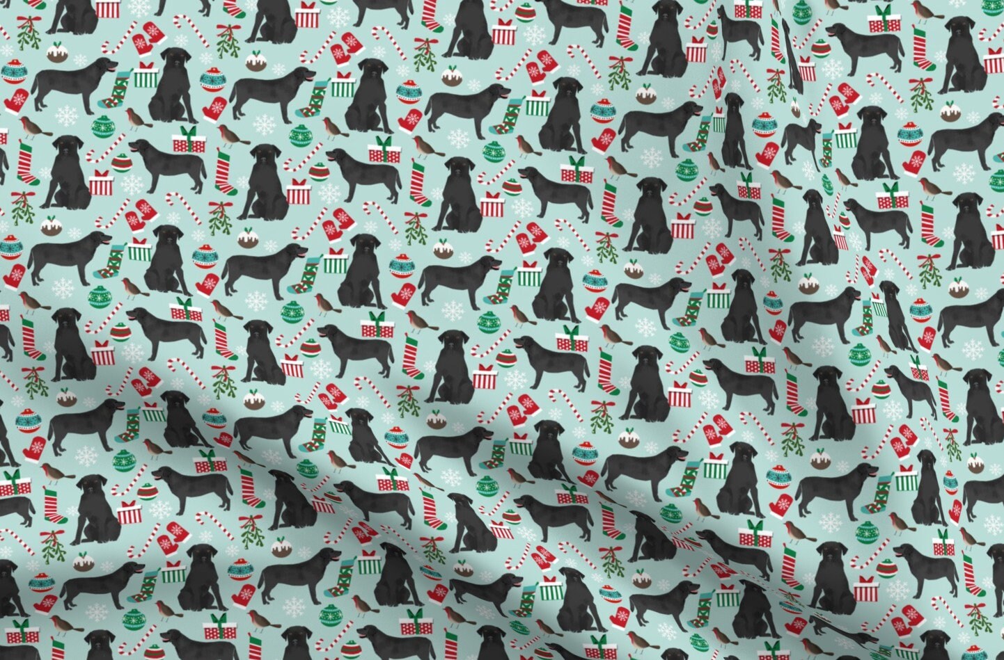 Black Lab Fabric Black Lab Winter Retriever Fabric By | Etsy