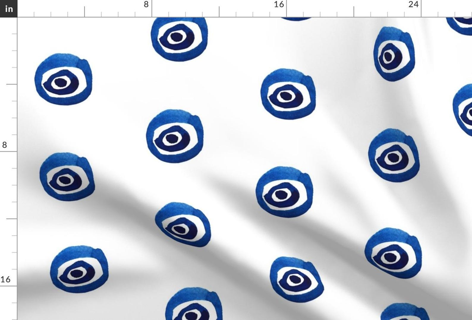 Evil Eye Fabric - White and Blue Evil Eye by Cest_la_viv - Blue Watercolor Geometric Circles ...