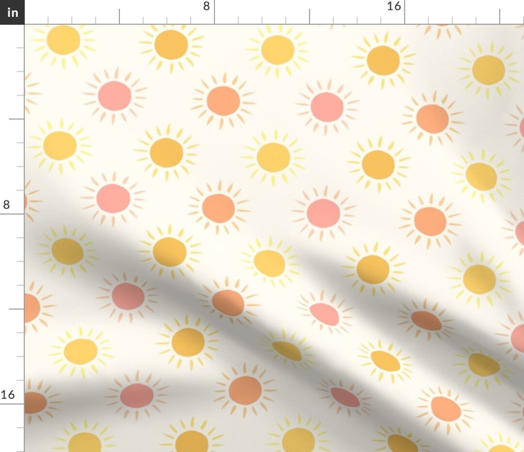 Sun Fabric Summer Sun by Charladraws Small Scale White Orange Yellow ...
