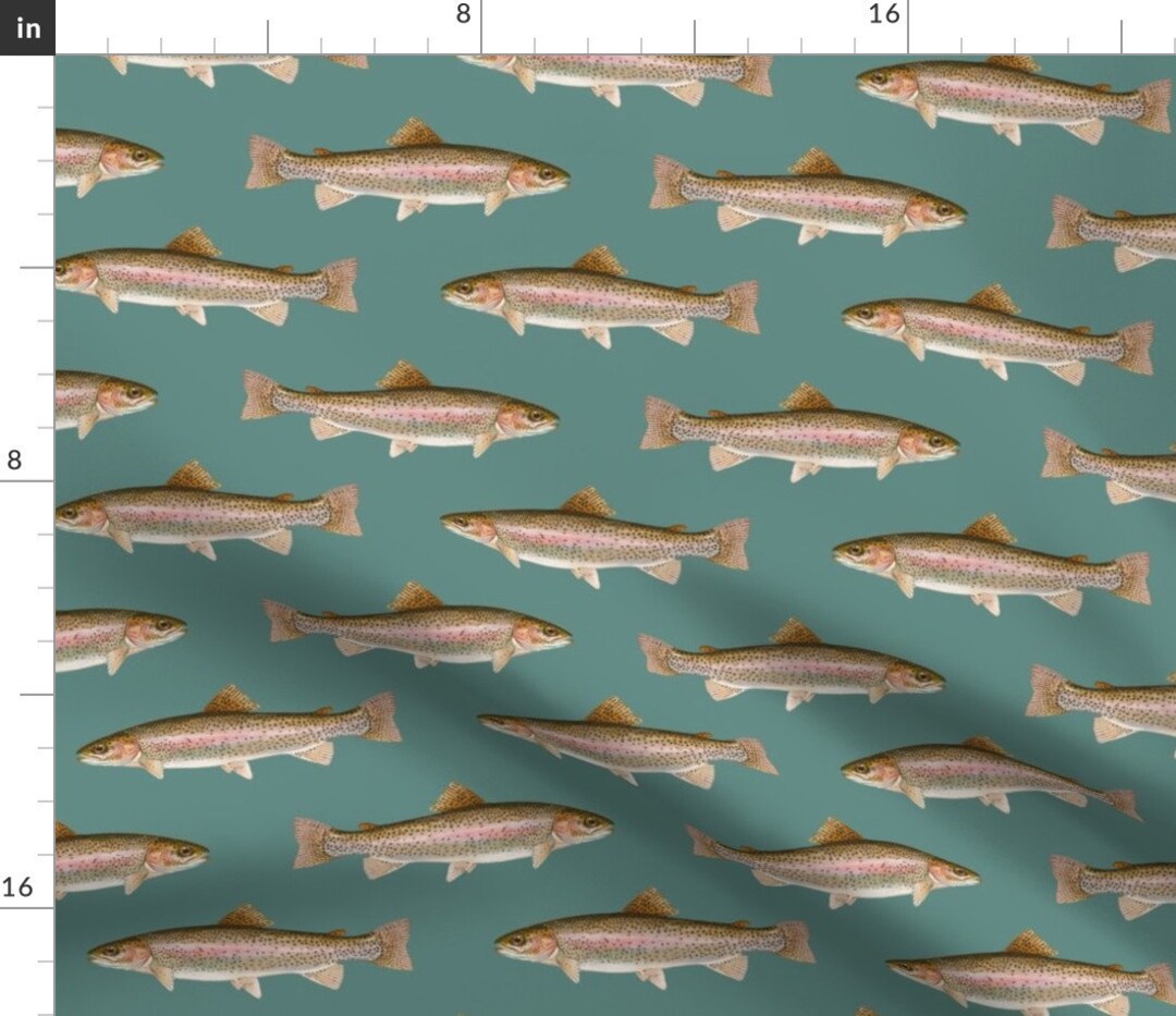 Fishing Fabric Rainbow Trout on Slate Blue by Weavingmajor - Etsy