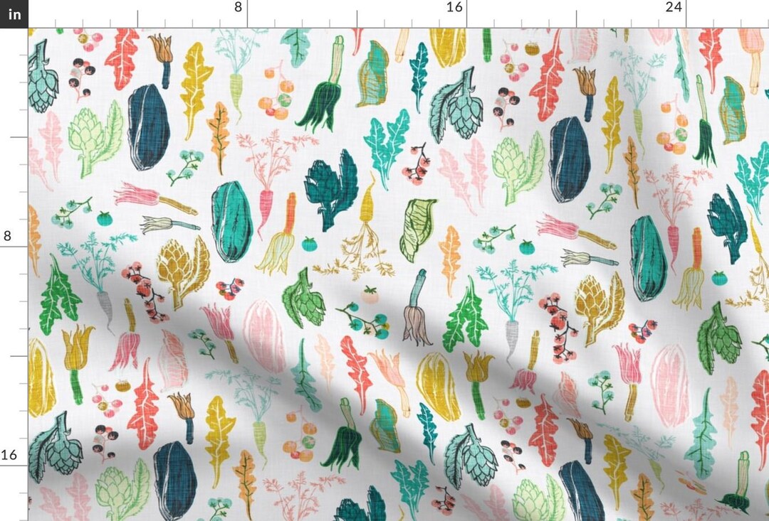 Vegetables Fabric - Vegetales Seamless Repeat - Taupe Linen by Nouveau ...