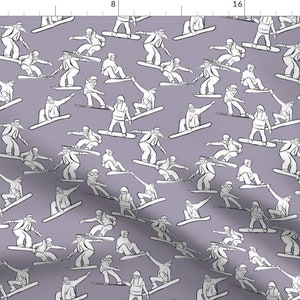 Snowboarders on Purple Fabric Snowboarders on Purple by - Etsy