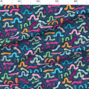 Inch Worms Fabric - Creative Inchi Worms by Creativeinchi - Teal Blue ...