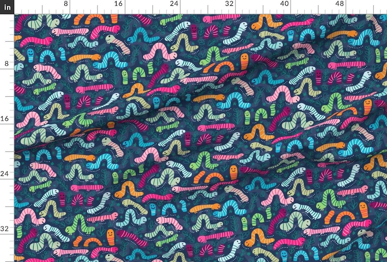 Inch Worms Fabric - Creative Inchi Worms by Creativeinchi - Teal Blue ...