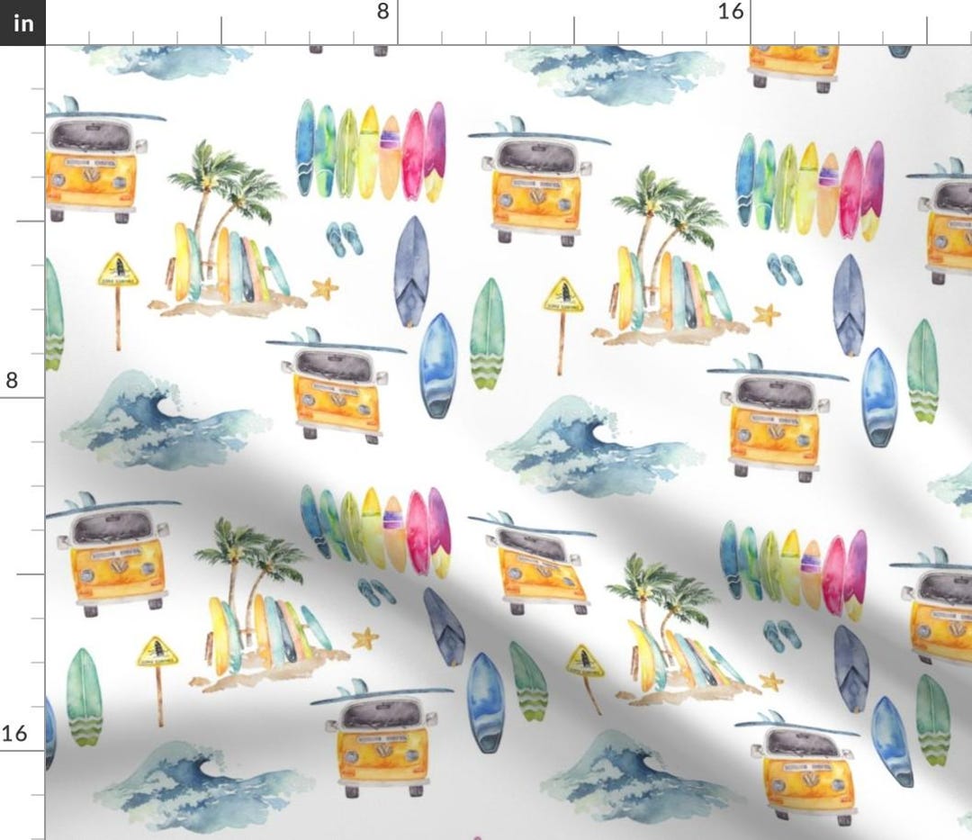 Surf Fabric Surf's up by Hipkiddesigns White Pink Green Watercolor ...