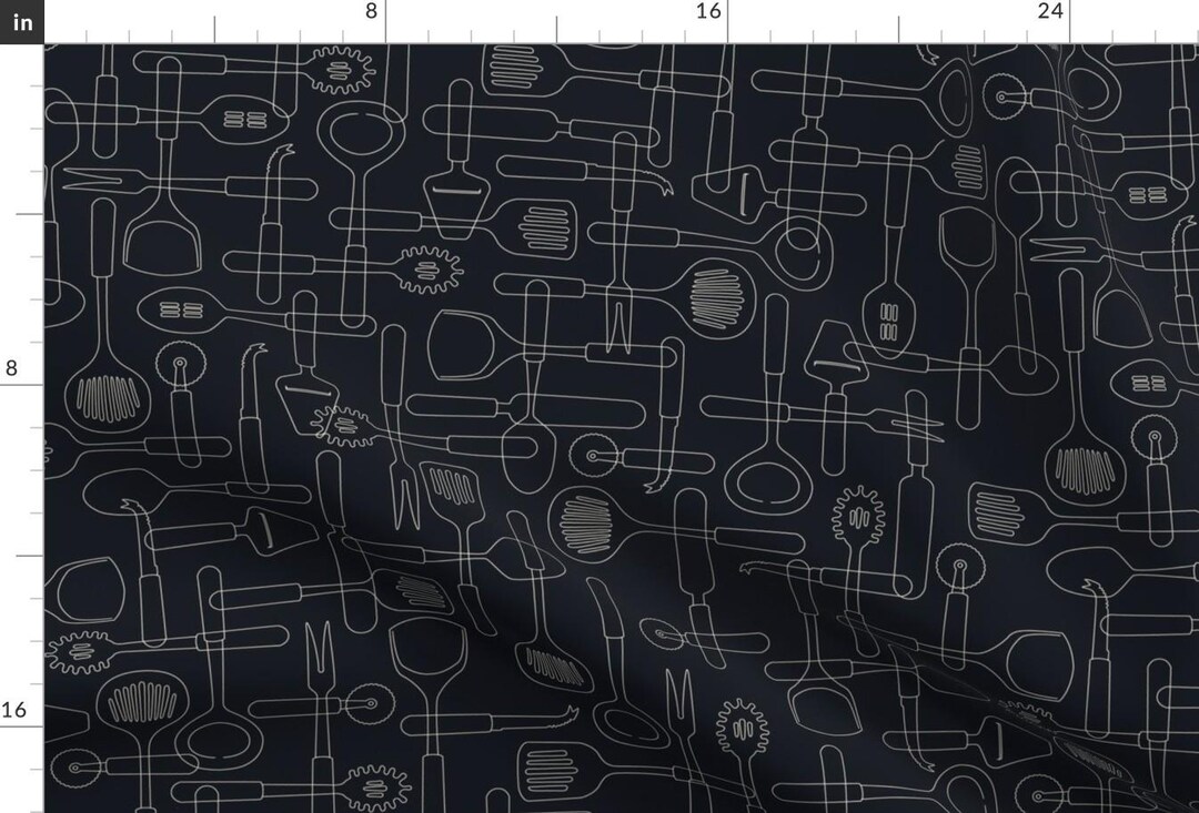 Mod Utensils Fabric - Julie's Utensils White on Black by Juliesfabrics ...