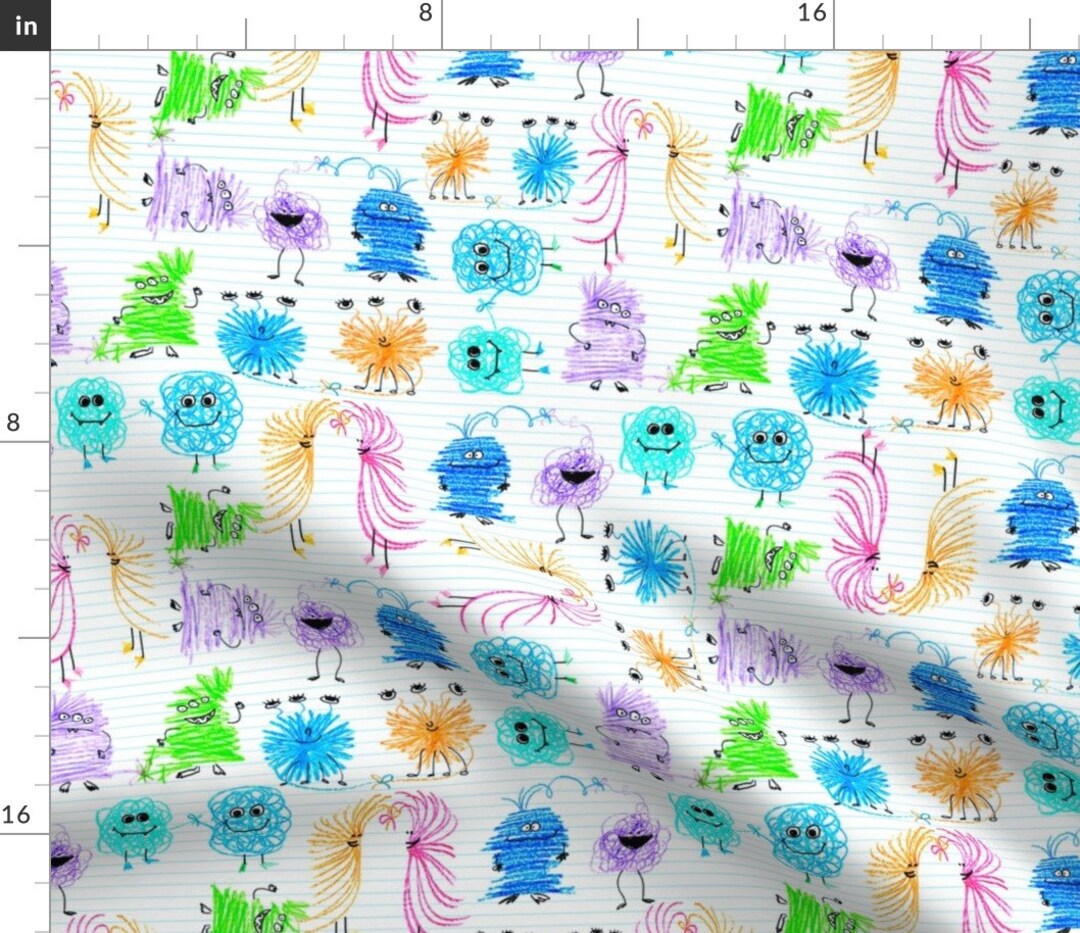 Doodle Monsters Fabric Squiggly Monsters by Karismithdesigns - Etsy