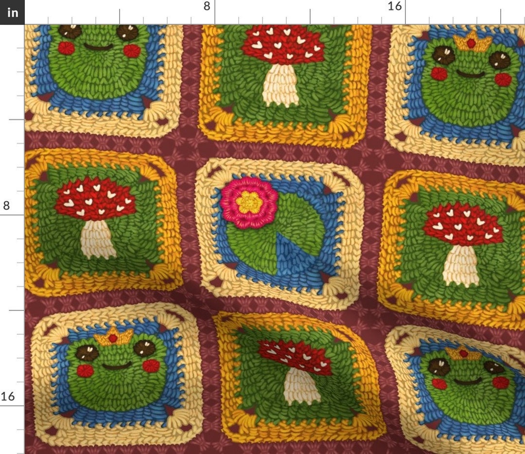 Woodland Fabric Woodland Frog Mushroom Granny Squares by - Etsy