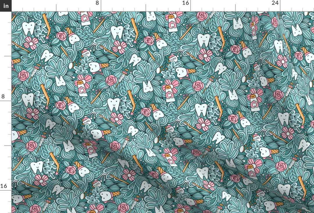 Aqua Dentist Fabric - Dentist Teeth and Doodles Cute by Kostolom3000 ...