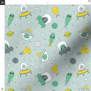 Alien Ufos Fabric - Funny Aliens by Kostolom3000 - Aliens Flying ...