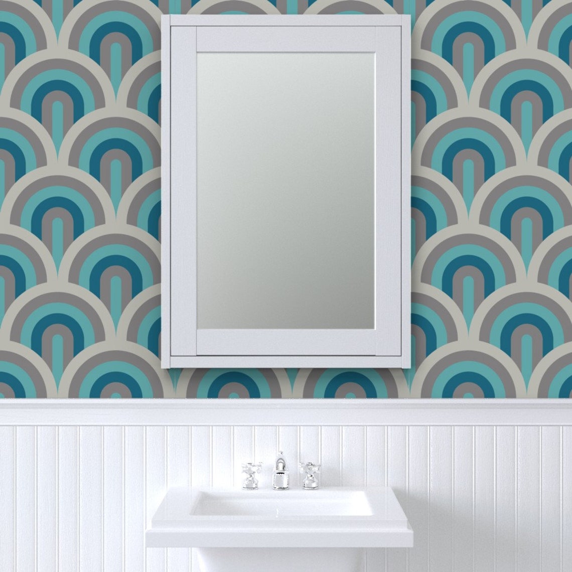 Blue Scalloped Wallpaper Art Deco Waves in Blue by Danadu - Etsy Israel