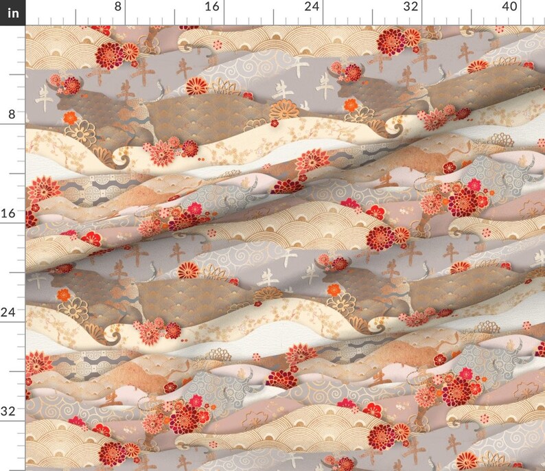 Red and Gold Ox Fabric Year of the Ox by Mido Studio 2021 - Etsy