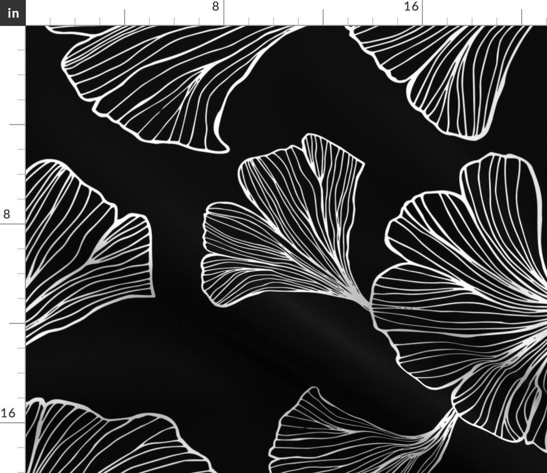 Ginkgo Biloba Fabric Ginkgo Leaves Large Scale Black and - Etsy