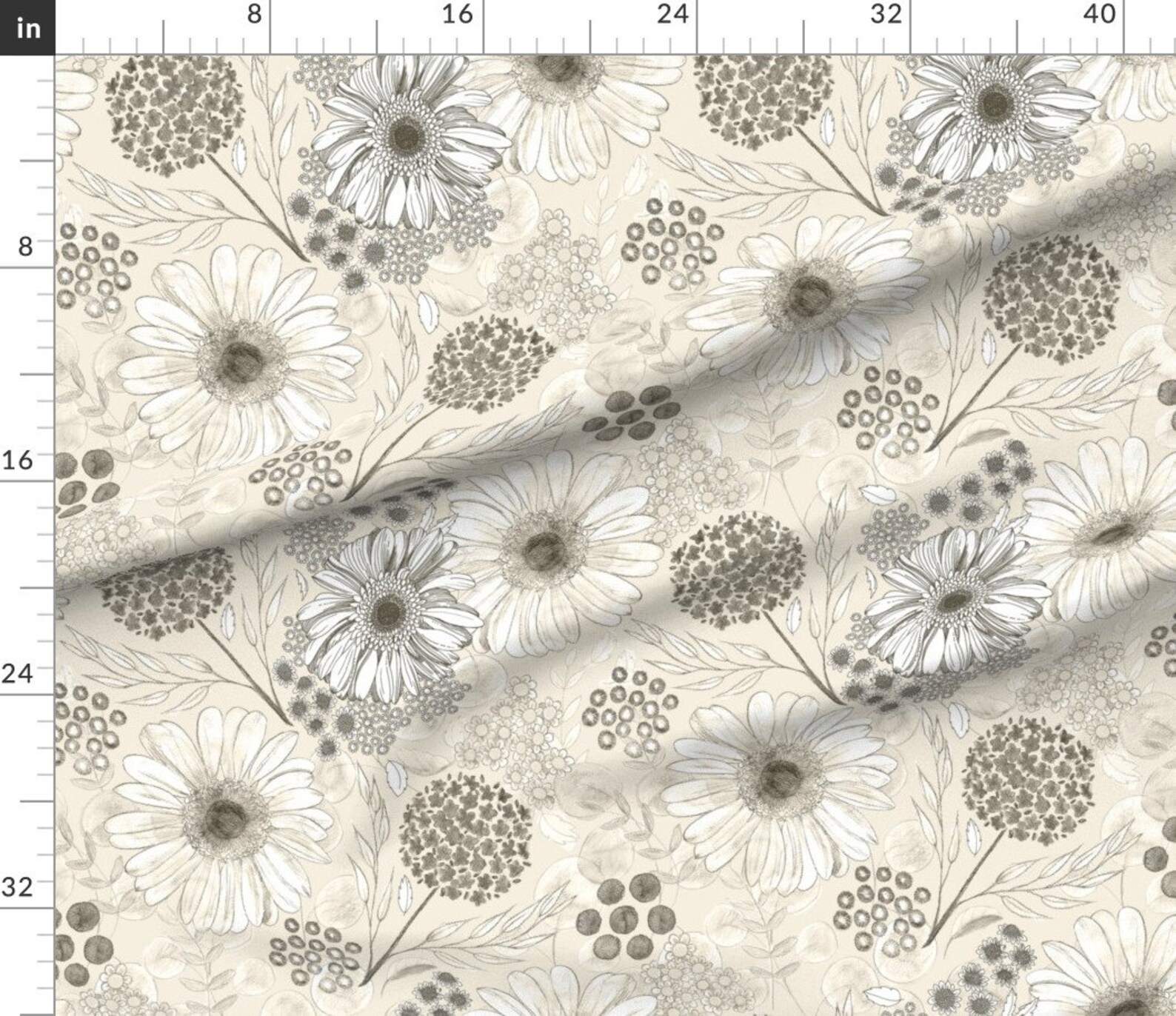 Neutral Floral Fabric Handdrawn-flowers-earth-tones by - Etsy