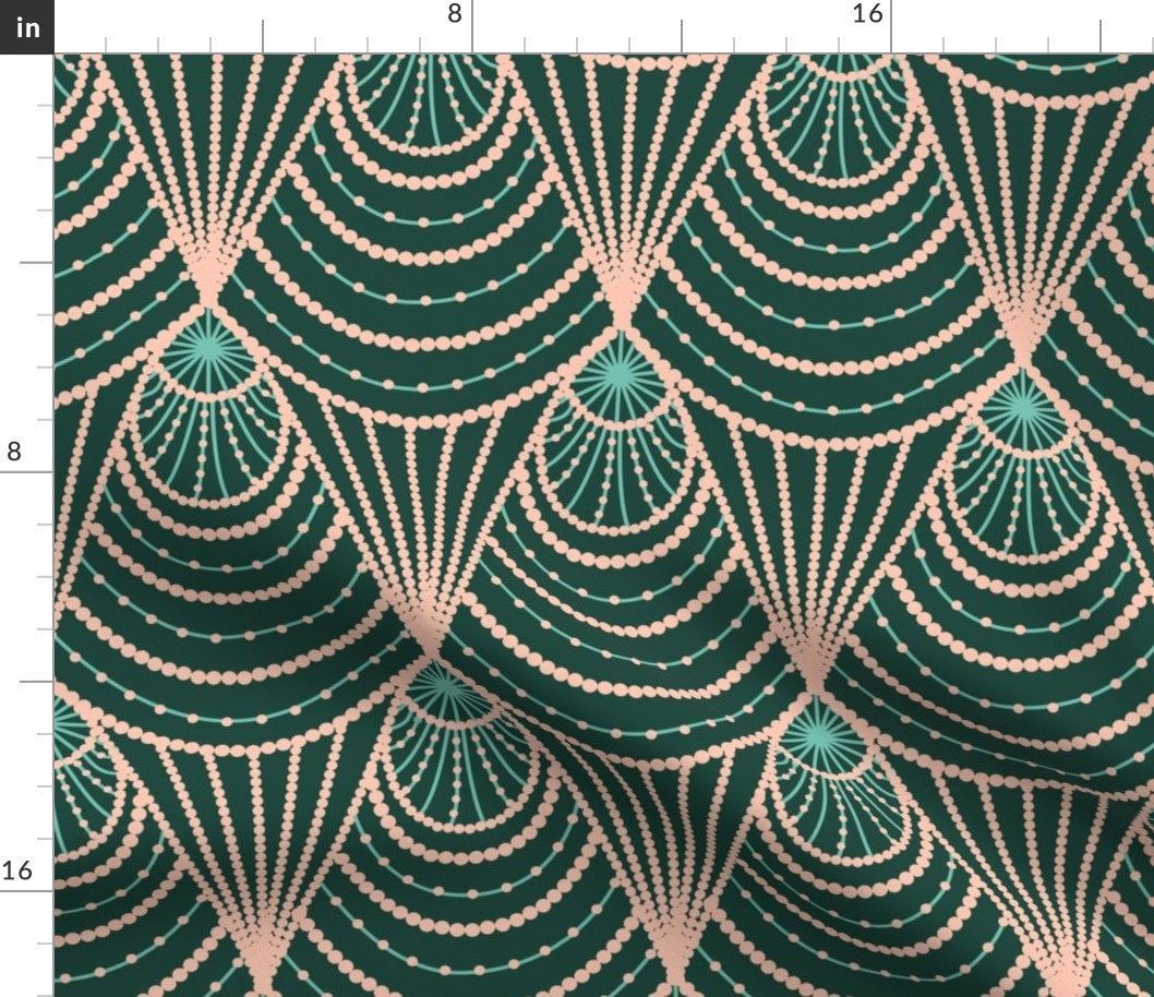 Green Geometric Pattern Fabric Art Deco green and Pink by | Etsy