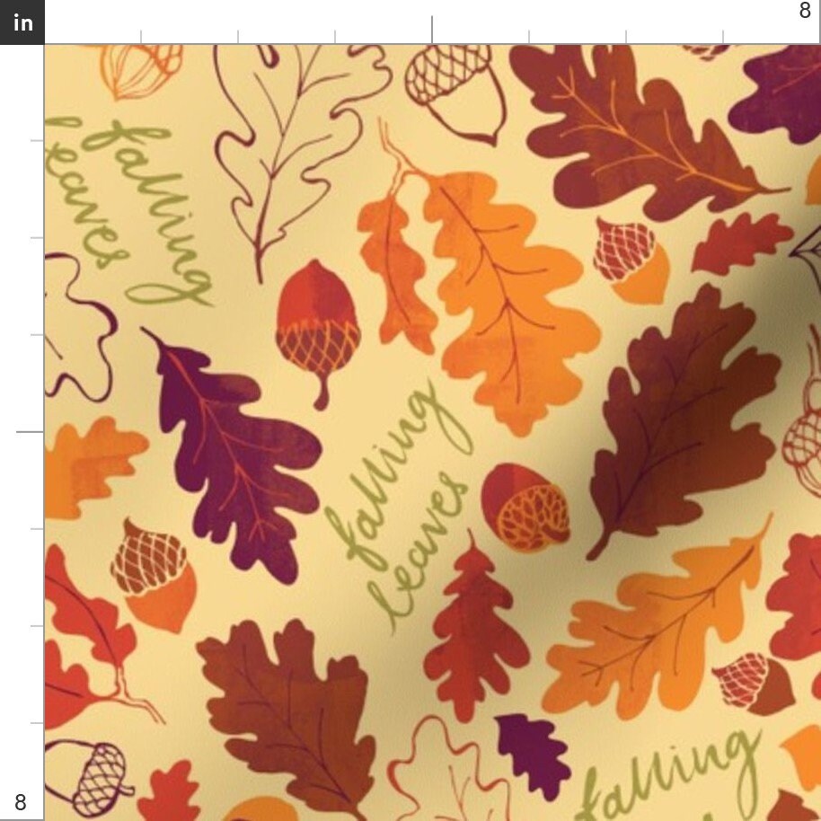 Orange Autumn Leaves Fabric Fruit Fall With Oak Leaves By | Etsy