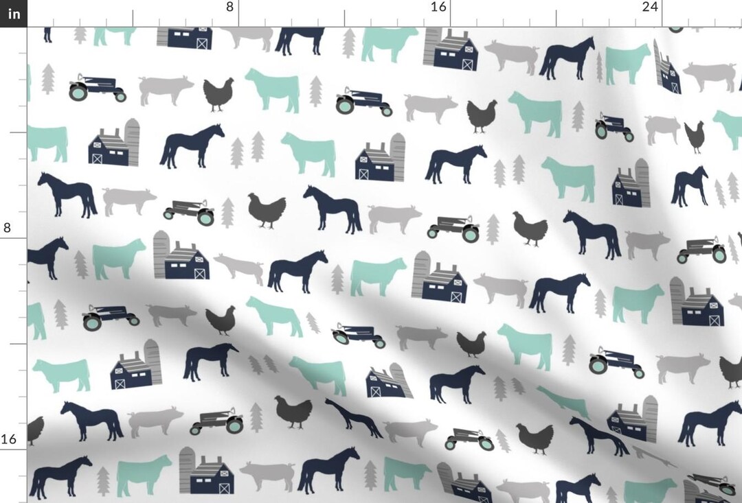 Farm Fabric - Farm Fabric Nursery Decor Tractors Animals Farming Blue ...