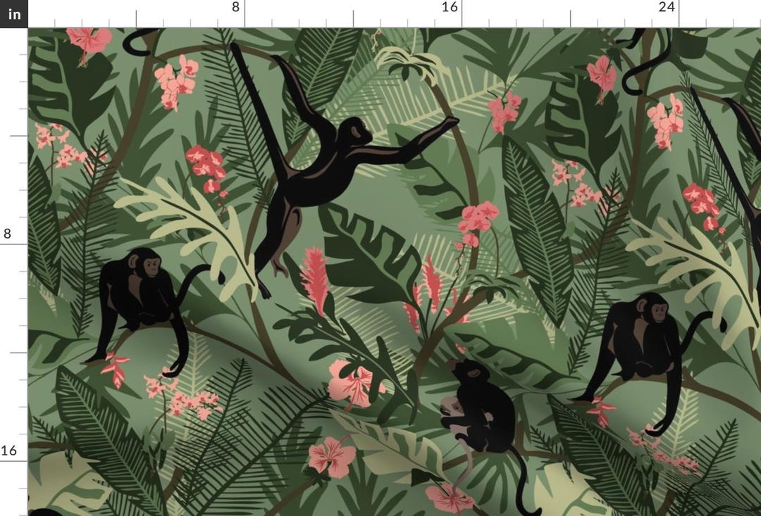 Animalier Tropical Monkeys Fabric - Monkeys - Green - Large By ...