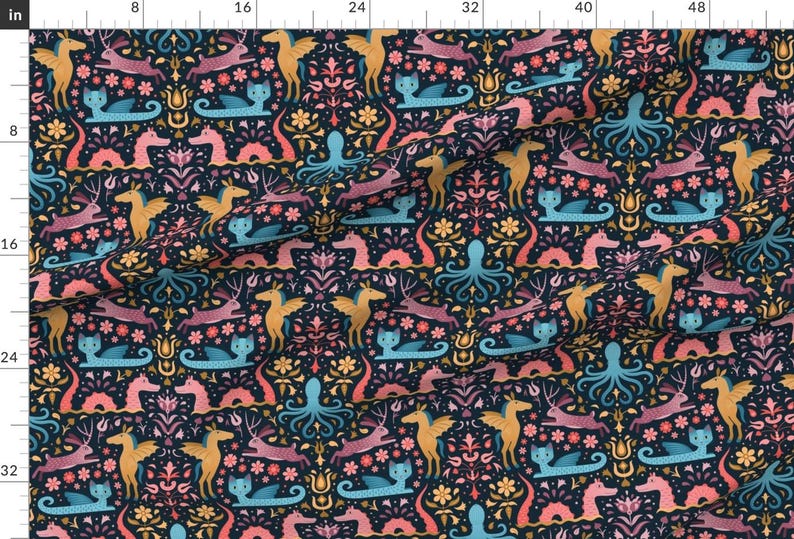 Cryptids Fabric - Cryptid Creatures by Portiamonberg - Kraken Jackalope ...