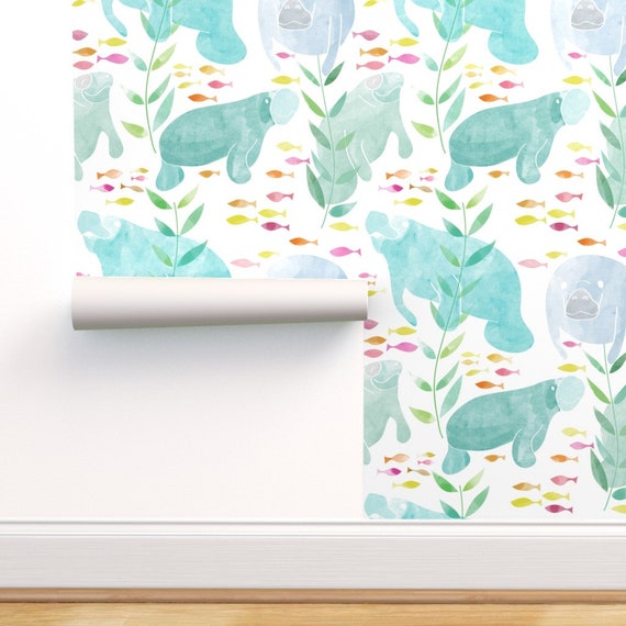 Manatee Wallpaper Lazy Manatees Watercolor by Natalievmason - Etsy