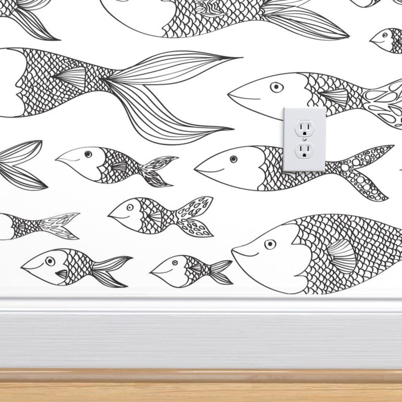 Doodle Fish Wallpaper doodle Fish in Black and White by - Etsy