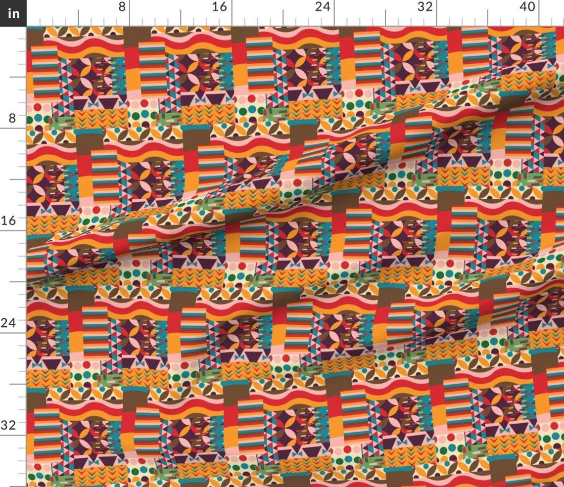 Mid Century Geometric Orange Fabric Max It Aztec Gro | Etsy