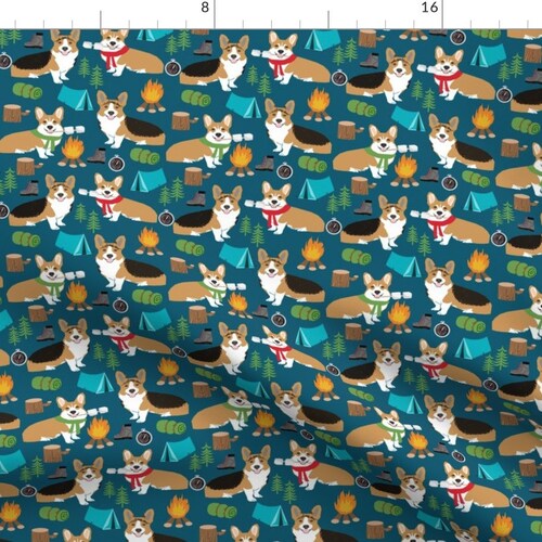 Corgi Fabric Corgi Camping Aspen Campfire Marshmallow Dog | Etsy