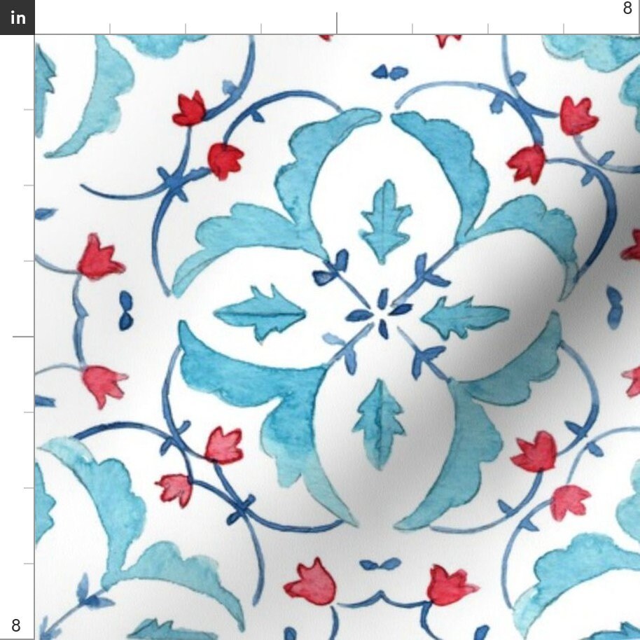 Traditional Spanish Tiles Fabric Turquoise Tiles by | Etsy