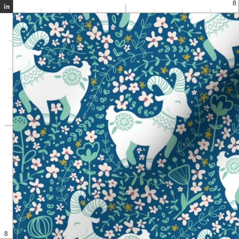 Blue Goat Floral Design Fabric Totes My Scandinavian Goats - Etsy