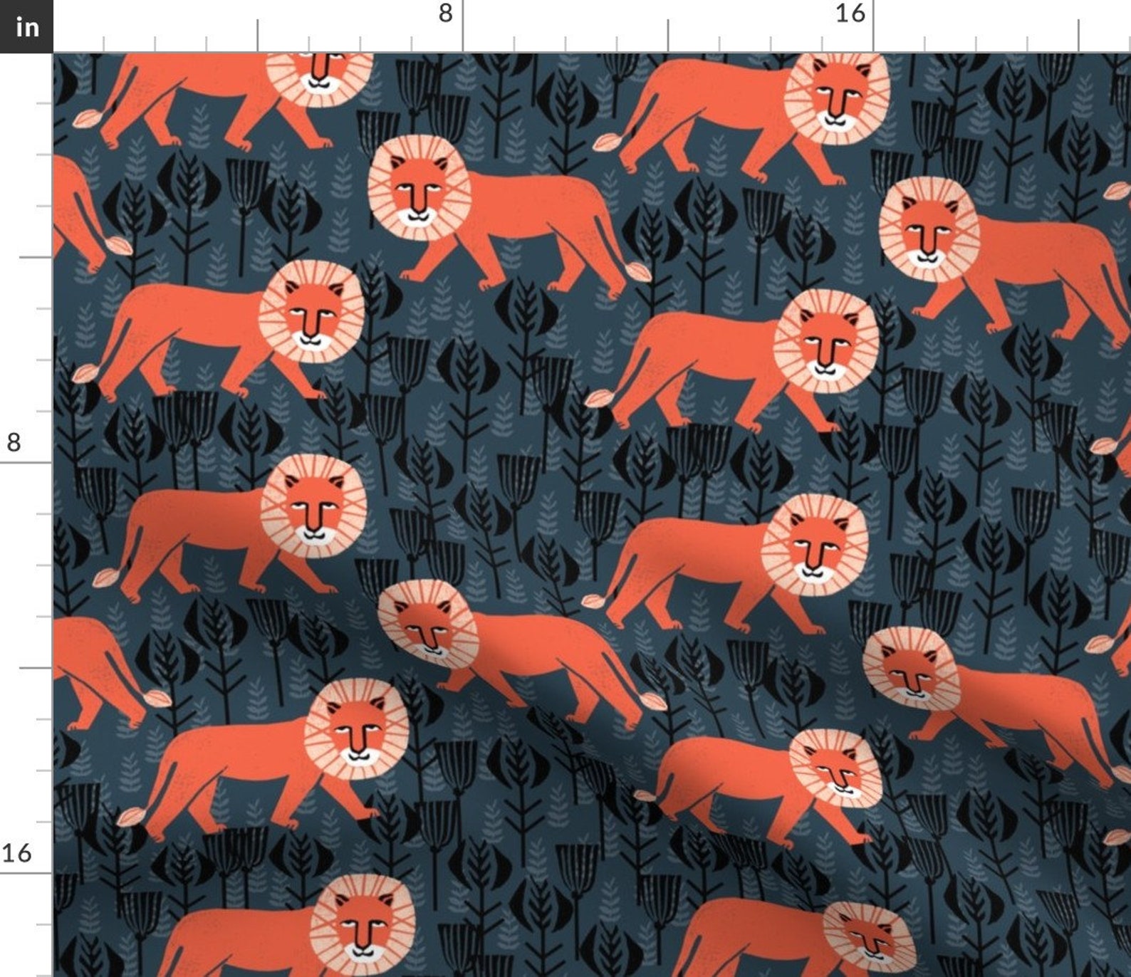 Lion Fabric Safari Lion Block Print Lion Kids Design by - Etsy
