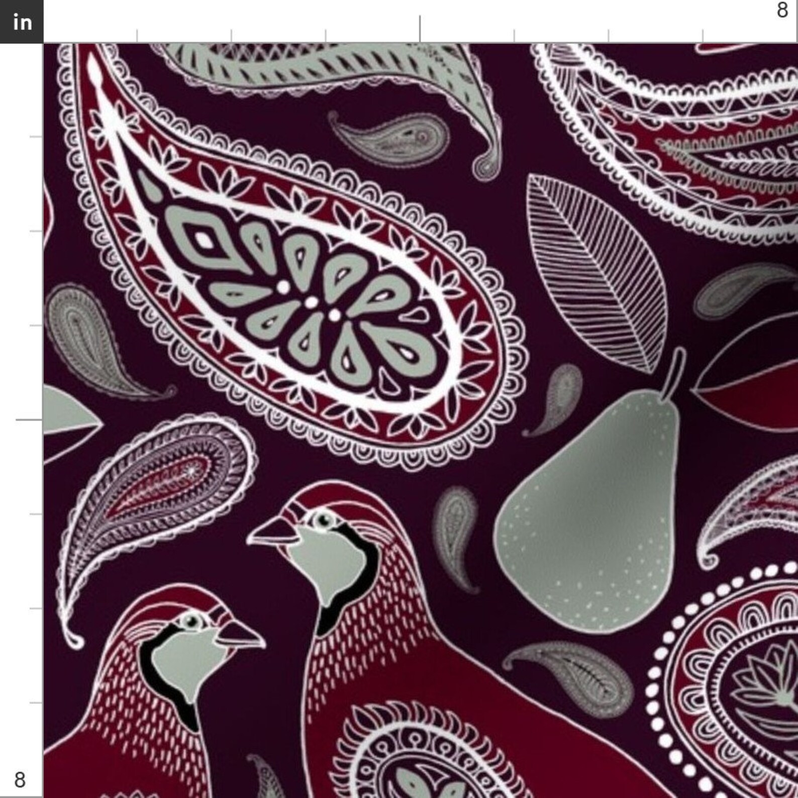 Paisley Partridge Fabric Partridge Pear Paisley Pattern - Etsy
