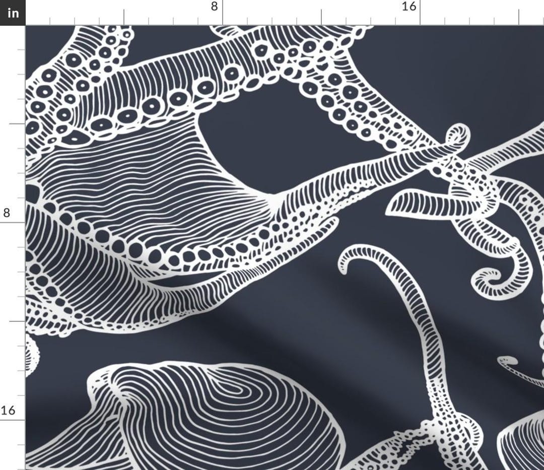 Giant Octopus Fabric Cephalopod by Patricia_braune Navy Blue White ...