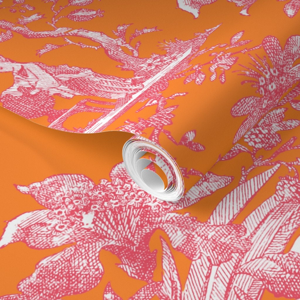Toile Wallpaper Chinoiserie Toile Orangerie by - Etsy