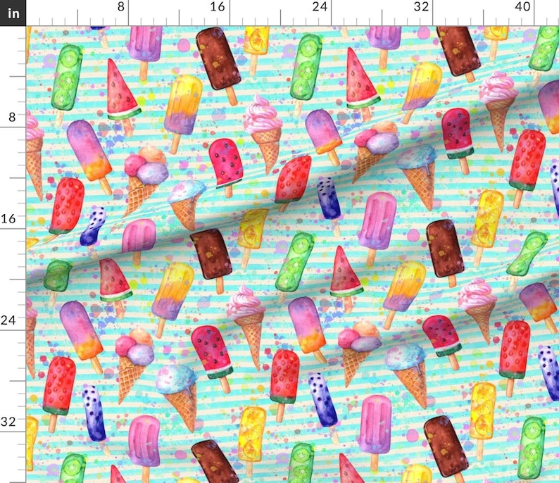 Ice Cream Stripe Fabric Retro Style Ice Cream by Olgersart - Etsy