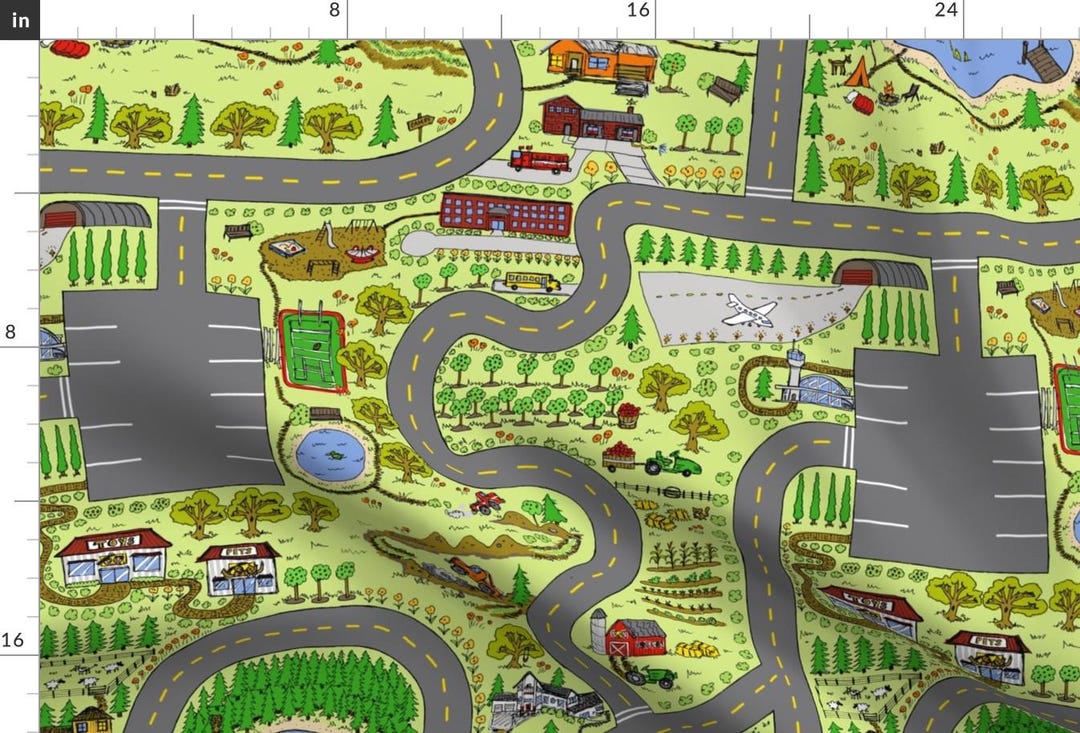 Play Mat Train Tracks Nursery Fabric Country Roads Play Mat by M ...