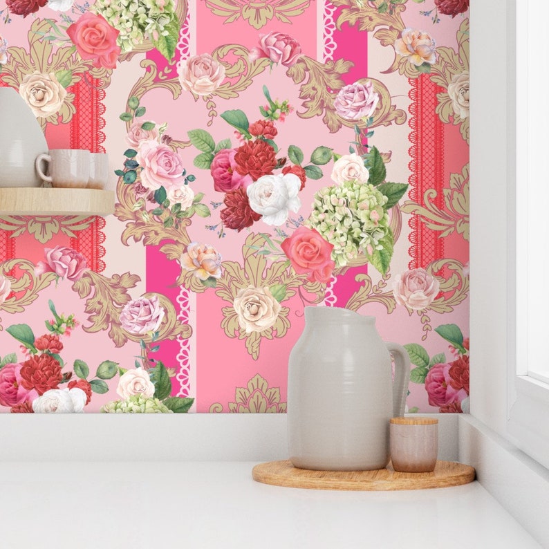 Rococo Pattern Wallpaper Pink Rococo Romance by Susie B - Etsy