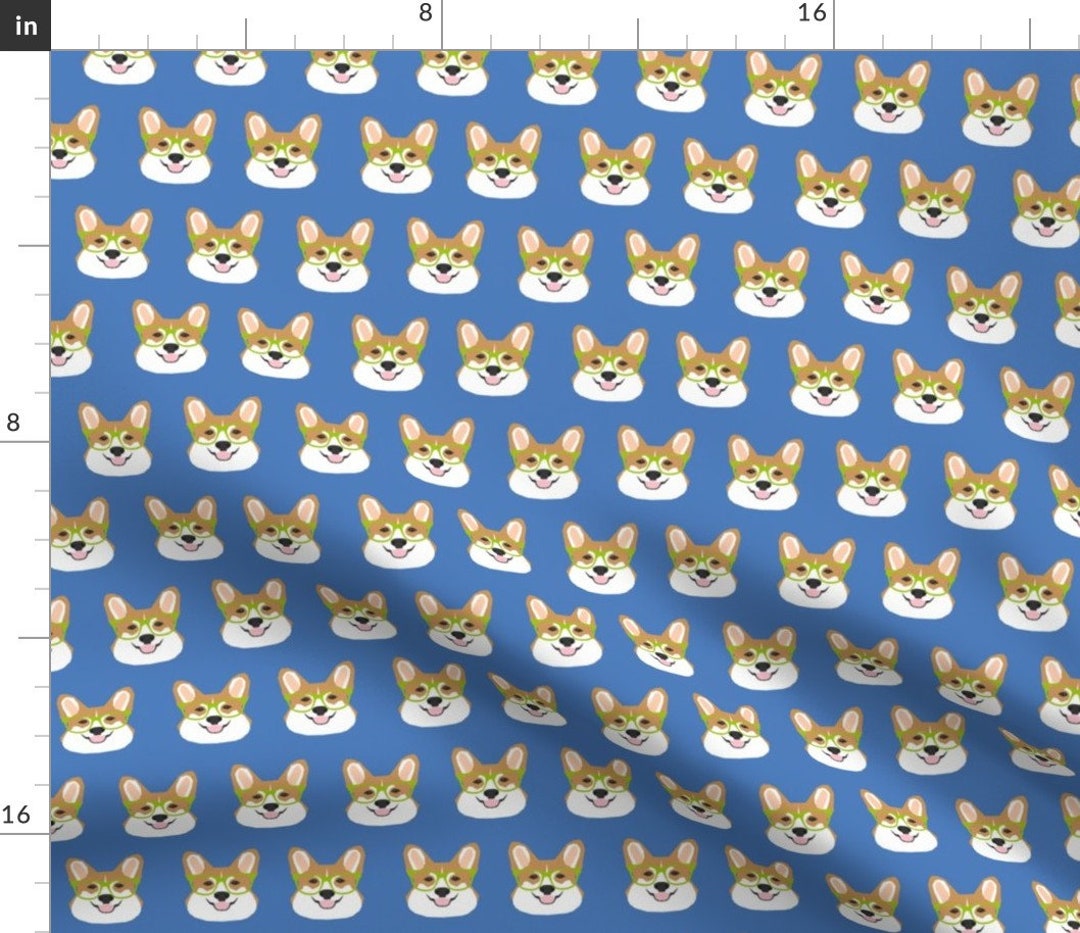 Corgi Fabric Corgi Glasses Nerd Dog Fabric on Blue by - Etsy