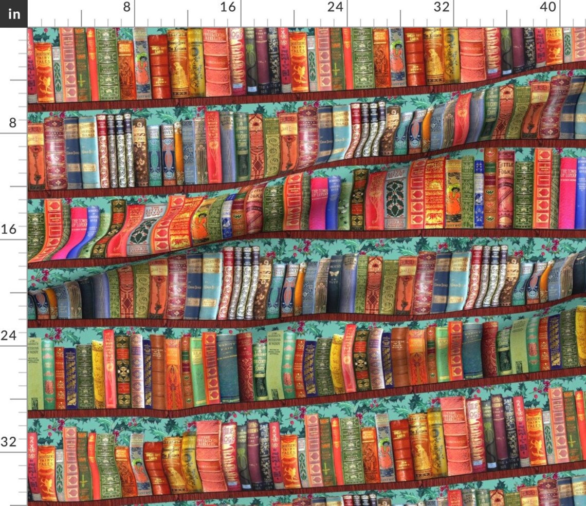 Antique Book Fabric Vintage Bookshelf Christmas Books | Etsy