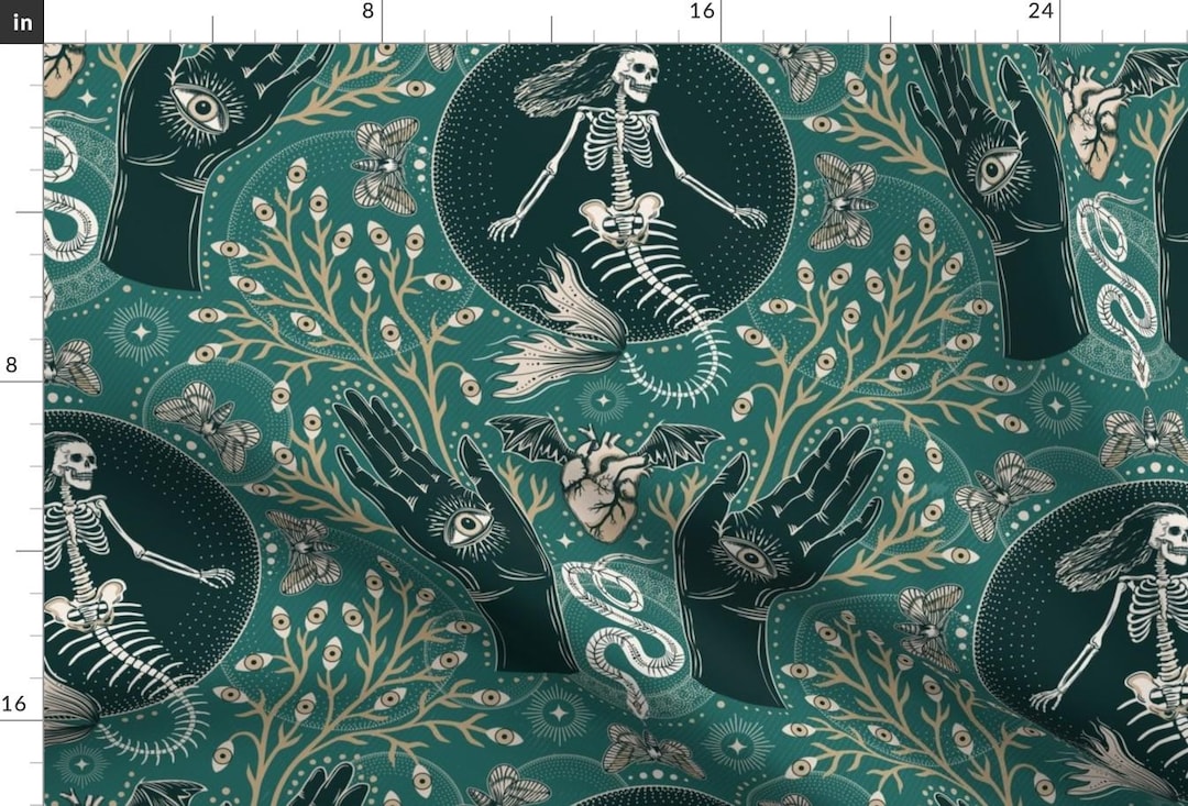 Gothic Fabric - Mermaid Skeleton Large by Misentangledvision - Witchy ...