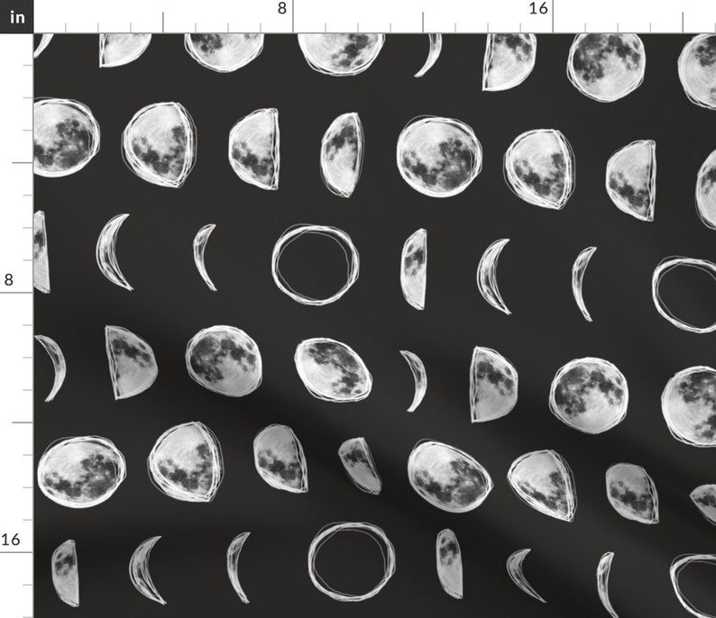 Moon Phase Fabric Moon Phases With Outline-dark Charcoal by - Etsy