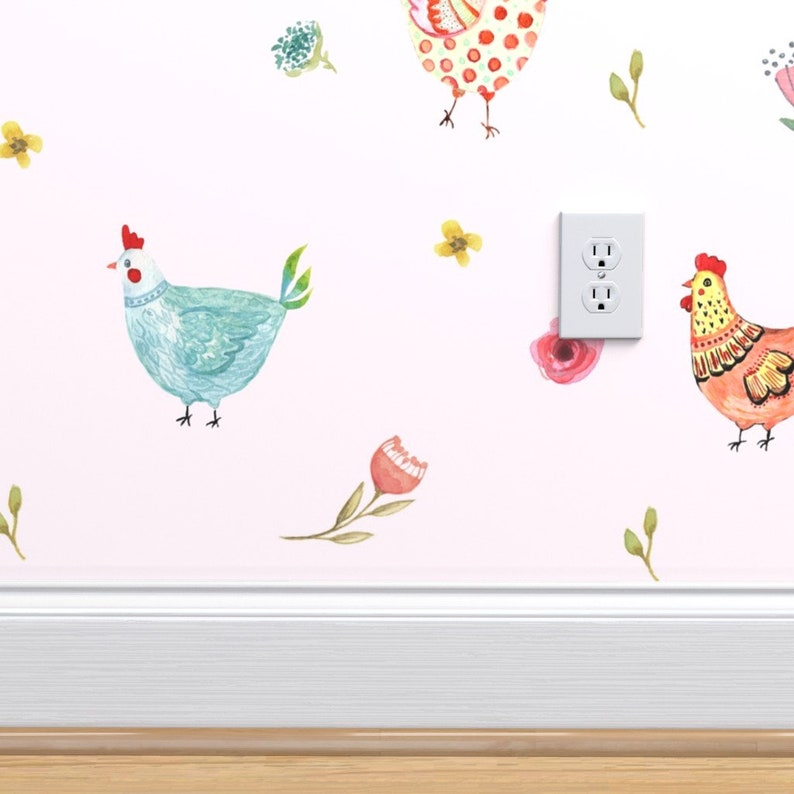 Chicken Wallpaper Polka Girls Pink by Shopcabin Pink | Etsy