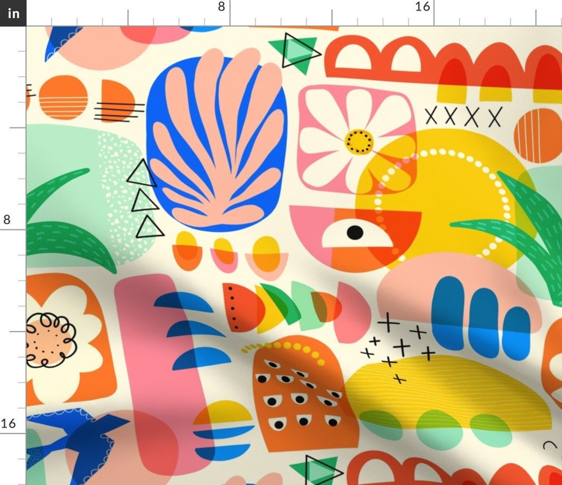 Bright Cubism Fabric Abstract Shapes Fun Collage by Sandra - Etsy