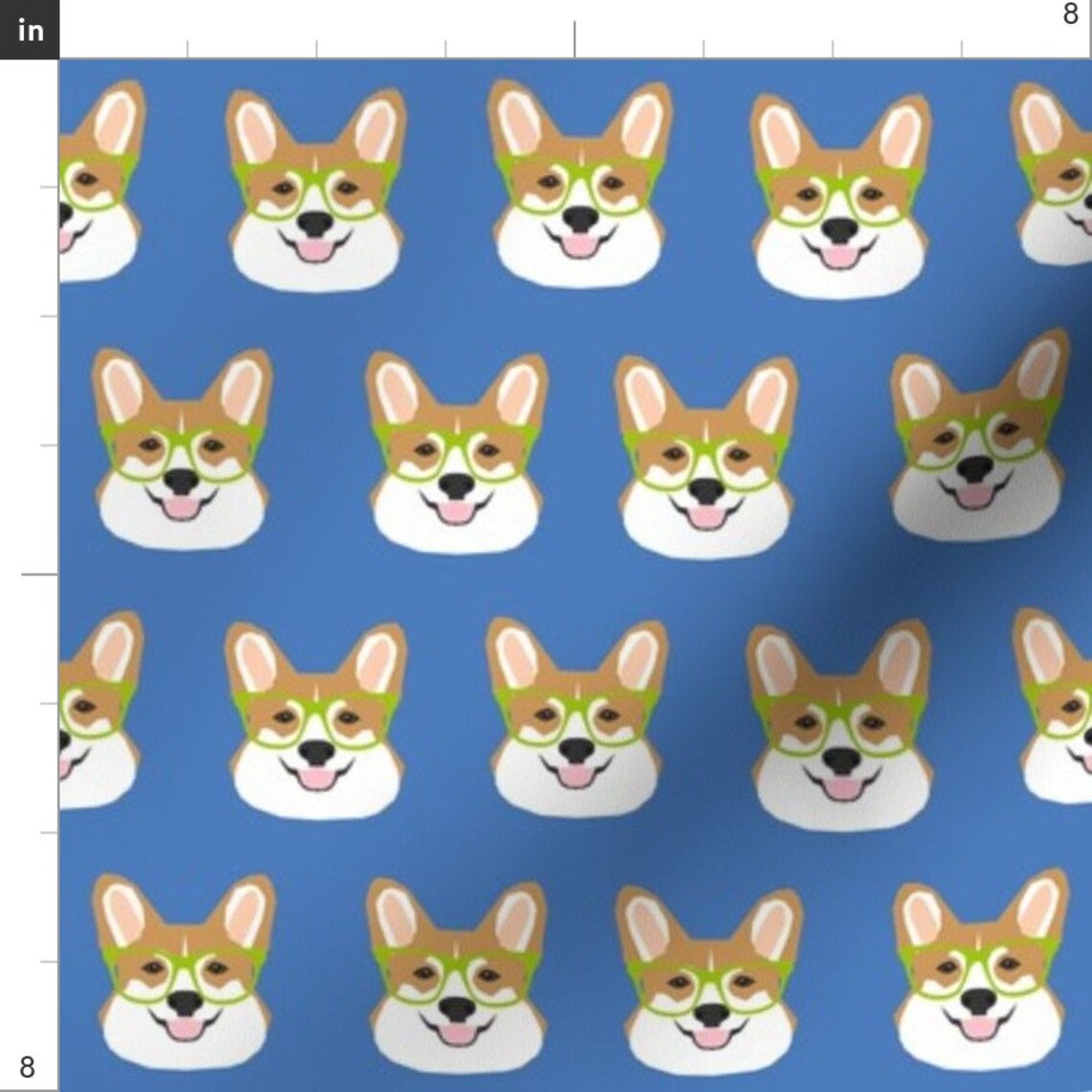 Corgi Fabric Corgi Glasses Nerd Dog Fabric on Blue by | Etsy