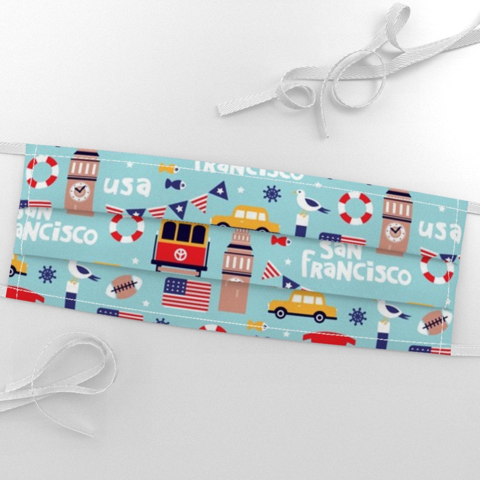 San Francisco Fabric San Francisco Usa Travel Icons Colorful - Etsy